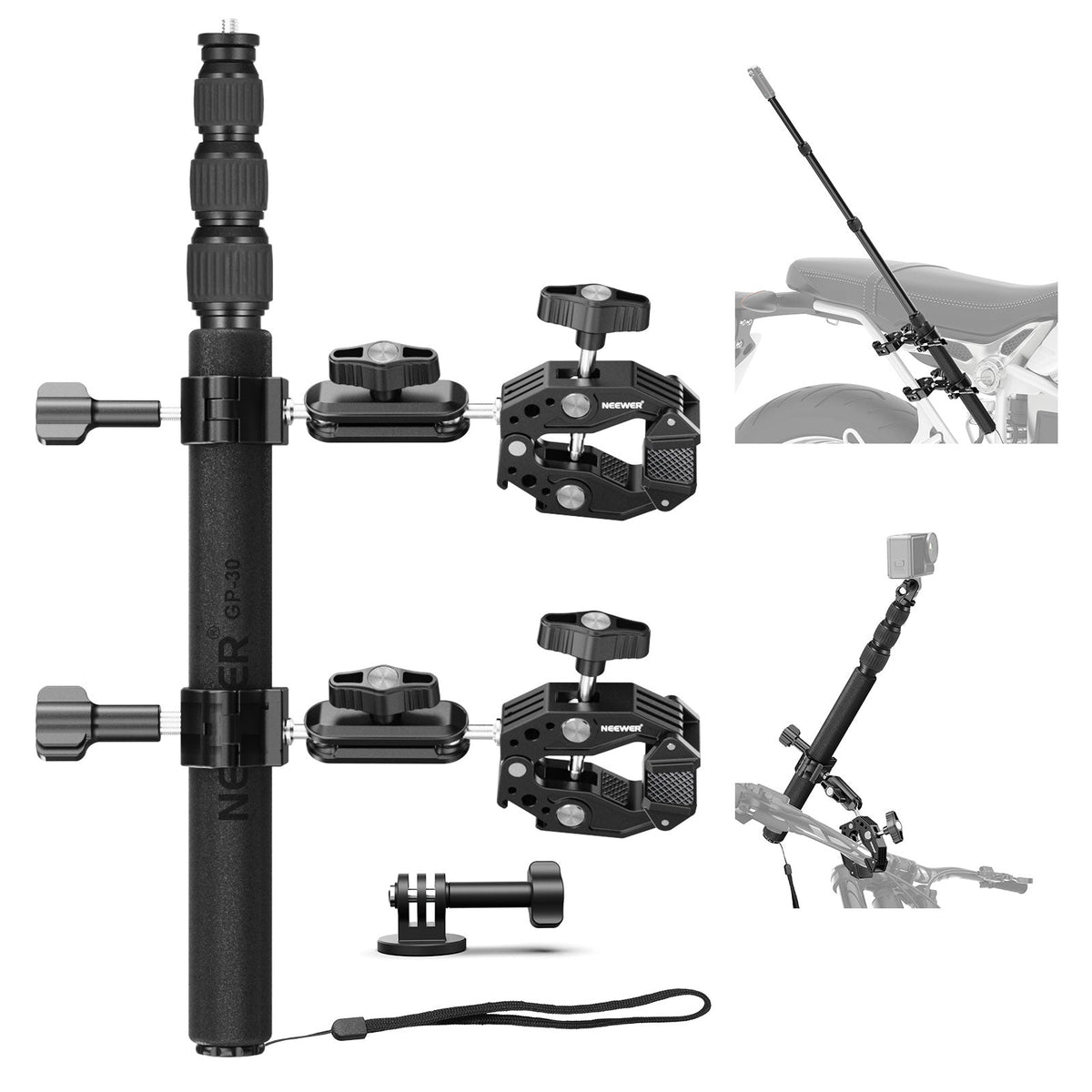 NEEWER GP-30 Motorcycle Action Camera Mount Kit with Selfie Stick ...