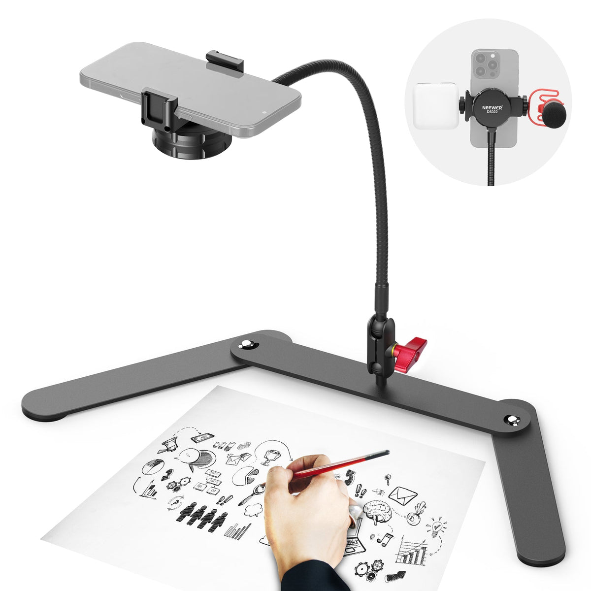 NEEWER DS022 Overhead Phone Mount Stand with Flexible Tube & Ball Head ...