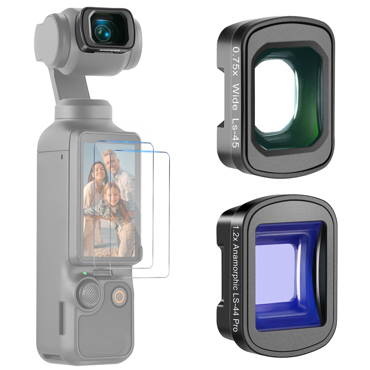NEEWER FL-C02 Wide Angle & Blue Anamorphic Lens Kit for Pocket 3 / Poc ...