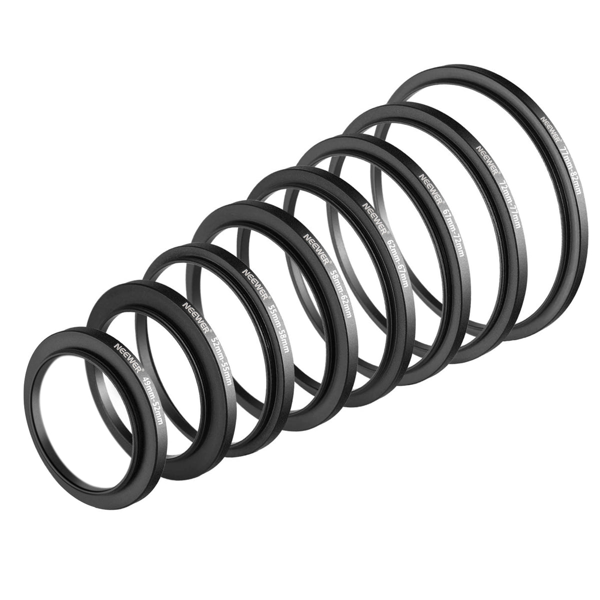 NEEWER 8 Pieces Anodized Aluminum Step-up Adapter Ring Set - NEEWER ...