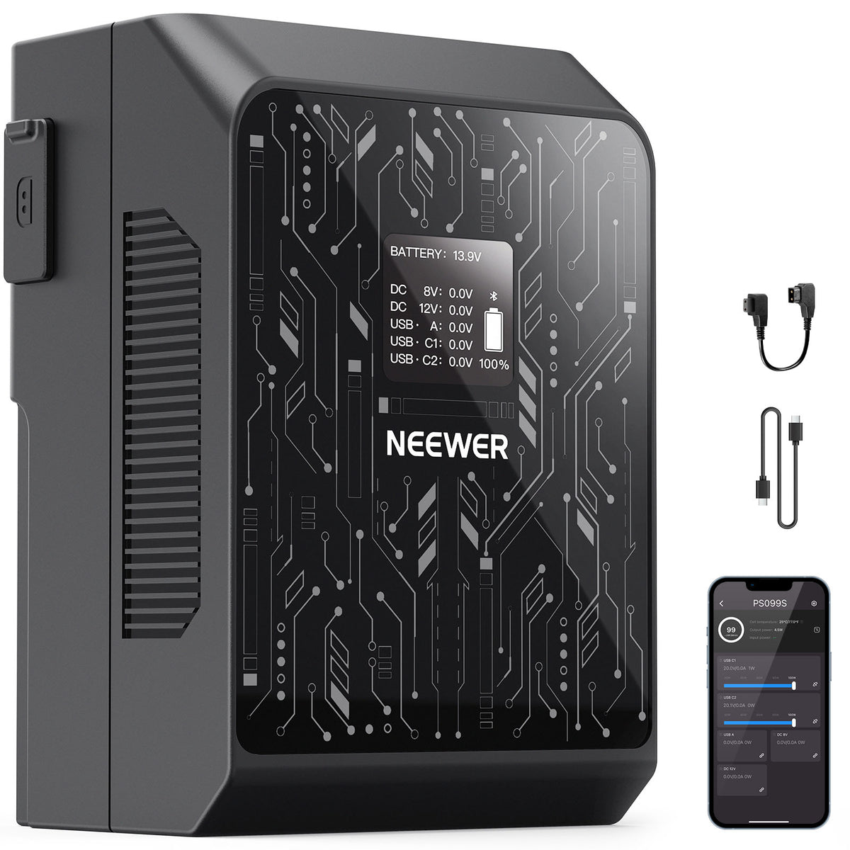 NEEWER PS099S 6800mAh 99Wh Mini V Mount Battery with APP Control ...