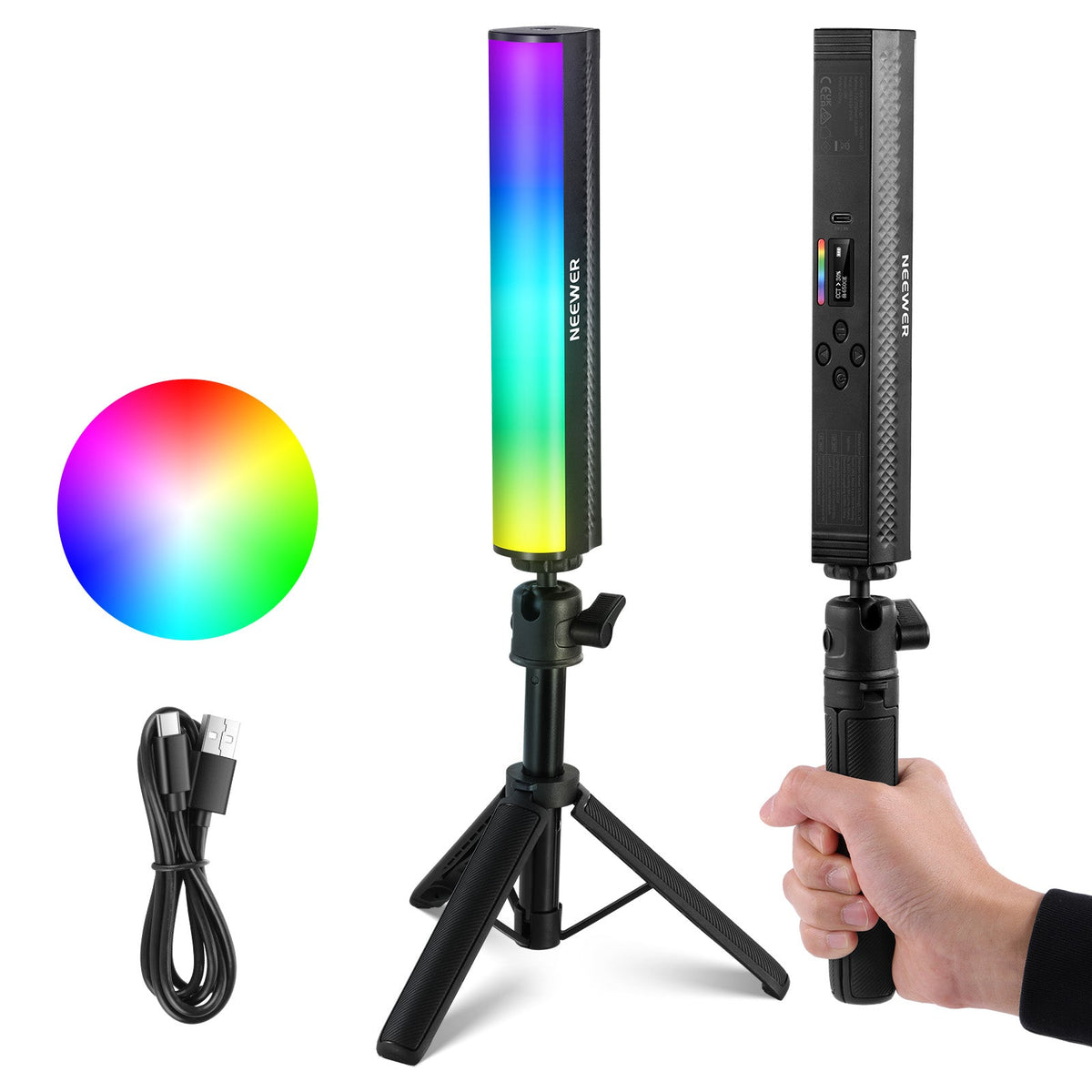 NEEWER TL20C/TL21C RGB Magnetic Handheld Light Wand Kit with Stand