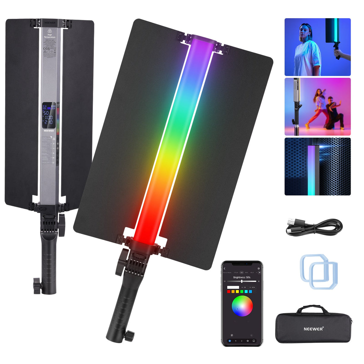 NEEWER RGB2 LED Tube Light Stick with Metal Barndoor - NEEWER