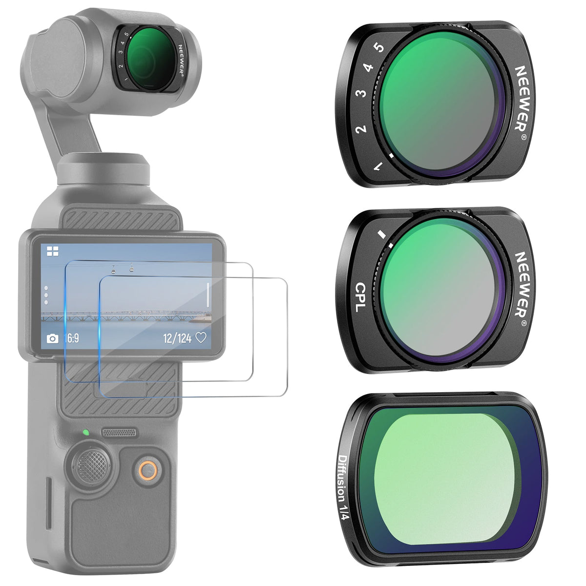 NEEWER ND2-32 1/4 Black Diffusion&CPL Filters Set For DJI Osmo Pocket 3 ...
