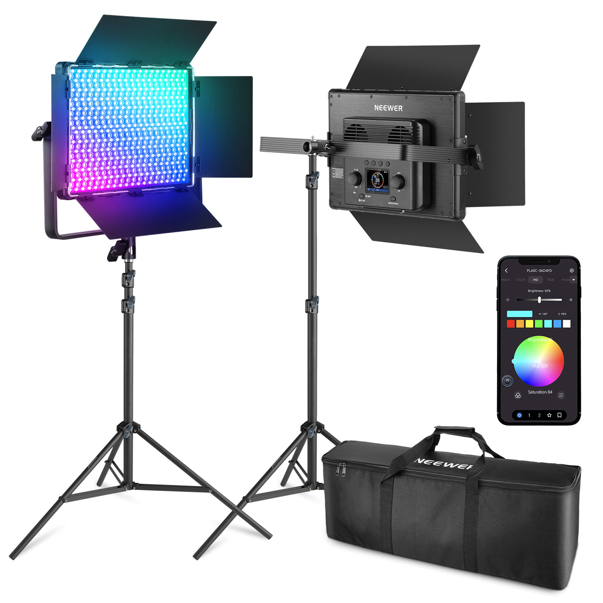 NEEWER 2 Pack PL60C RGBCW DMX Control LED Video Light Kit - NEEWER ...
