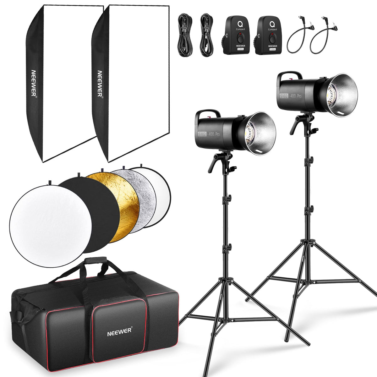 NEEWER 2 Pack S102-400W PRO 400Ws Studio Monolight Flash Kit with ...