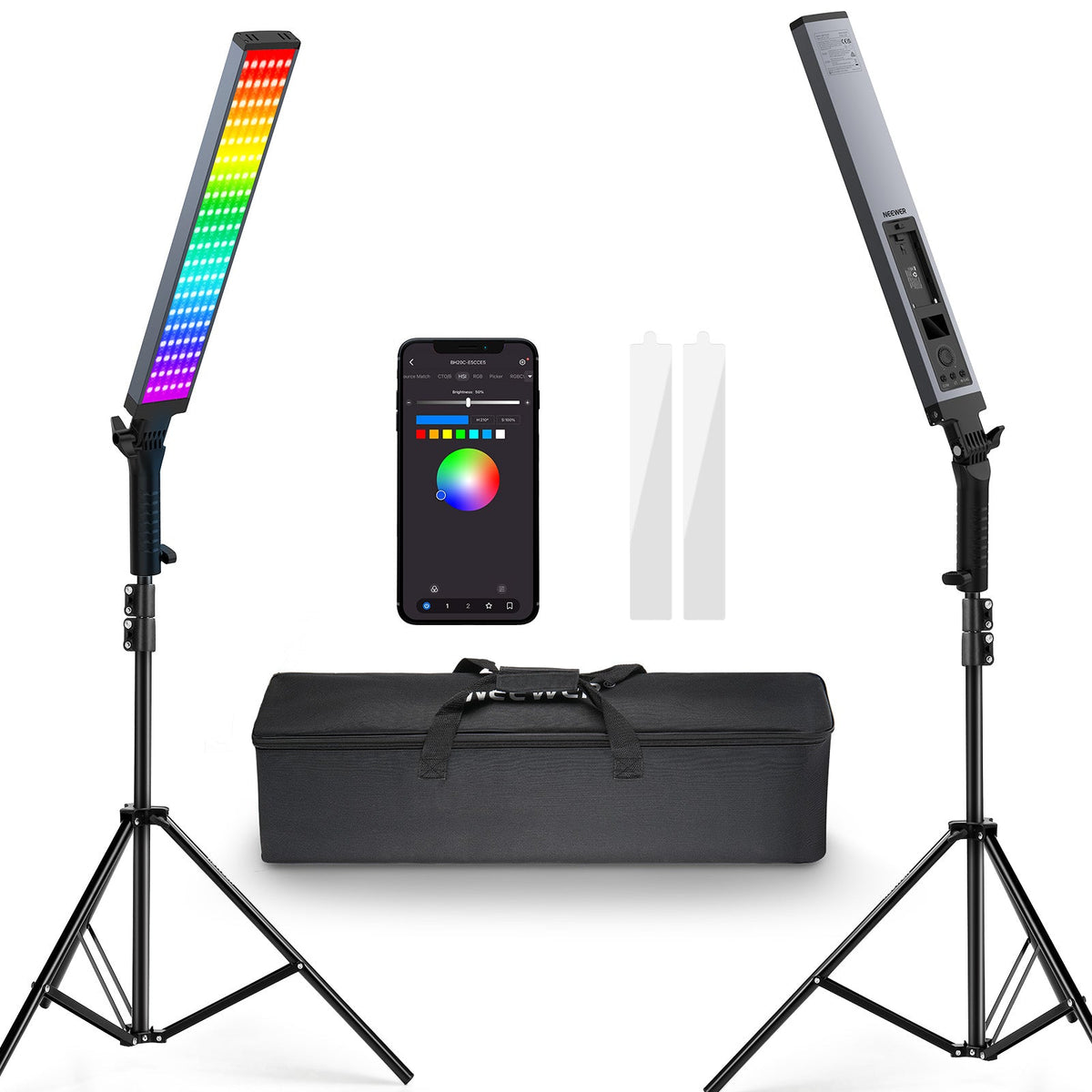 NEEWER 2 Pack BH20C RGB Light Stick Studio Lighting Kit - NEEWER