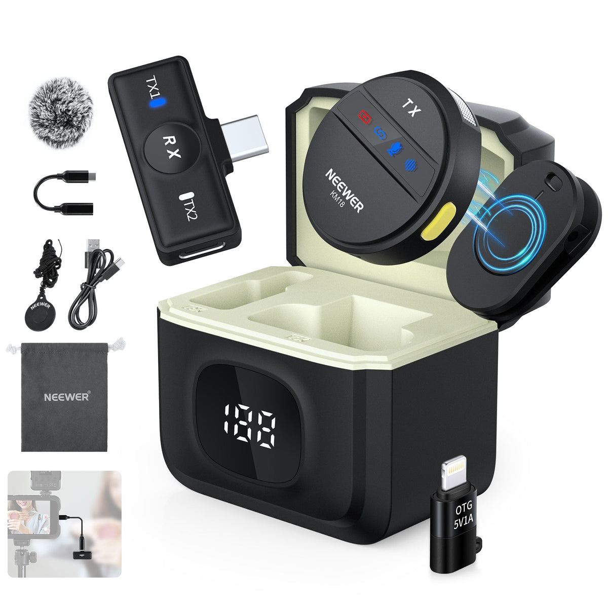 NEEWER KM18 Wireless Button Lavalier Microphone System for USB C ...