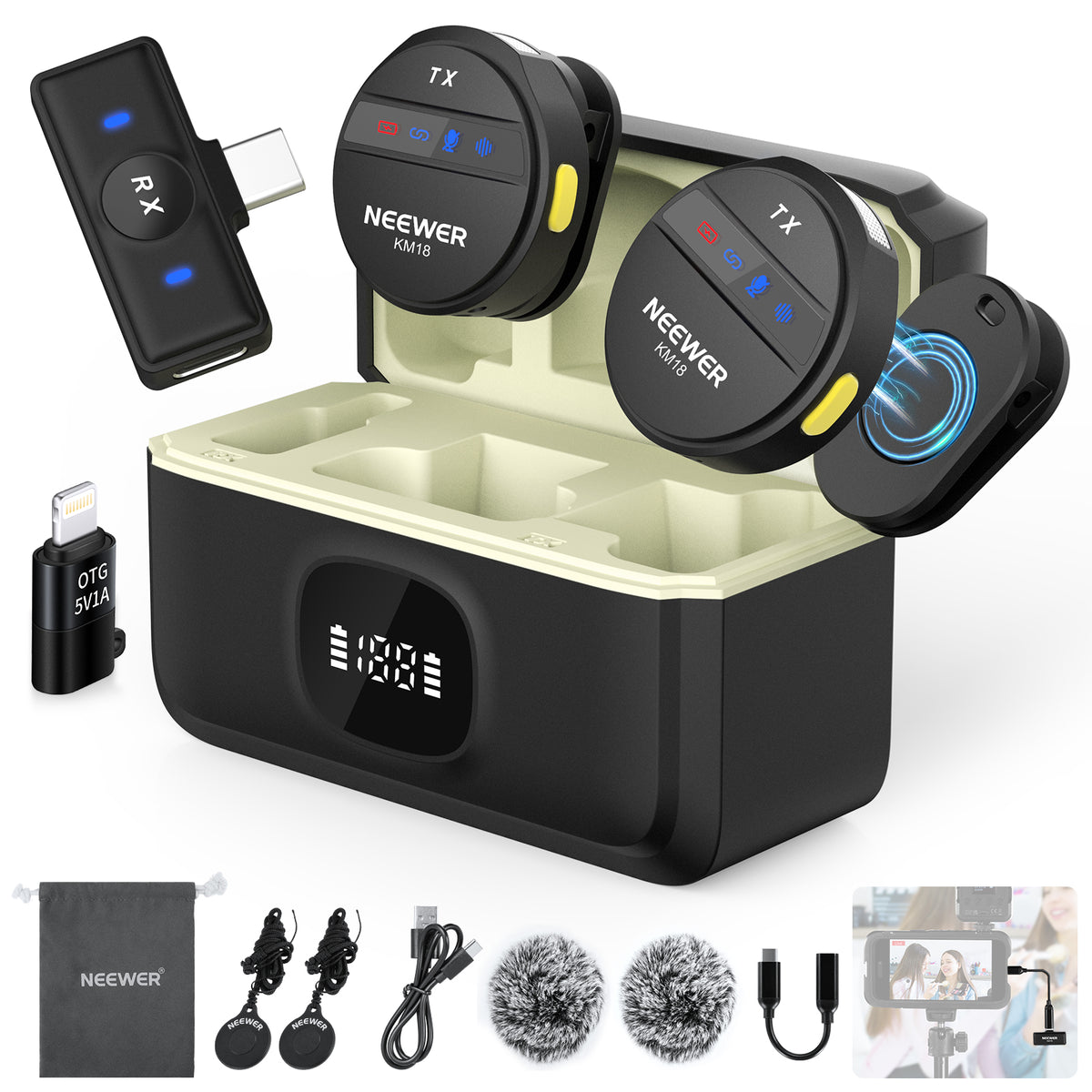 NEEWER KM18 Wireless Lavalier Lapel Microphone For iPhone/Android/PC ...