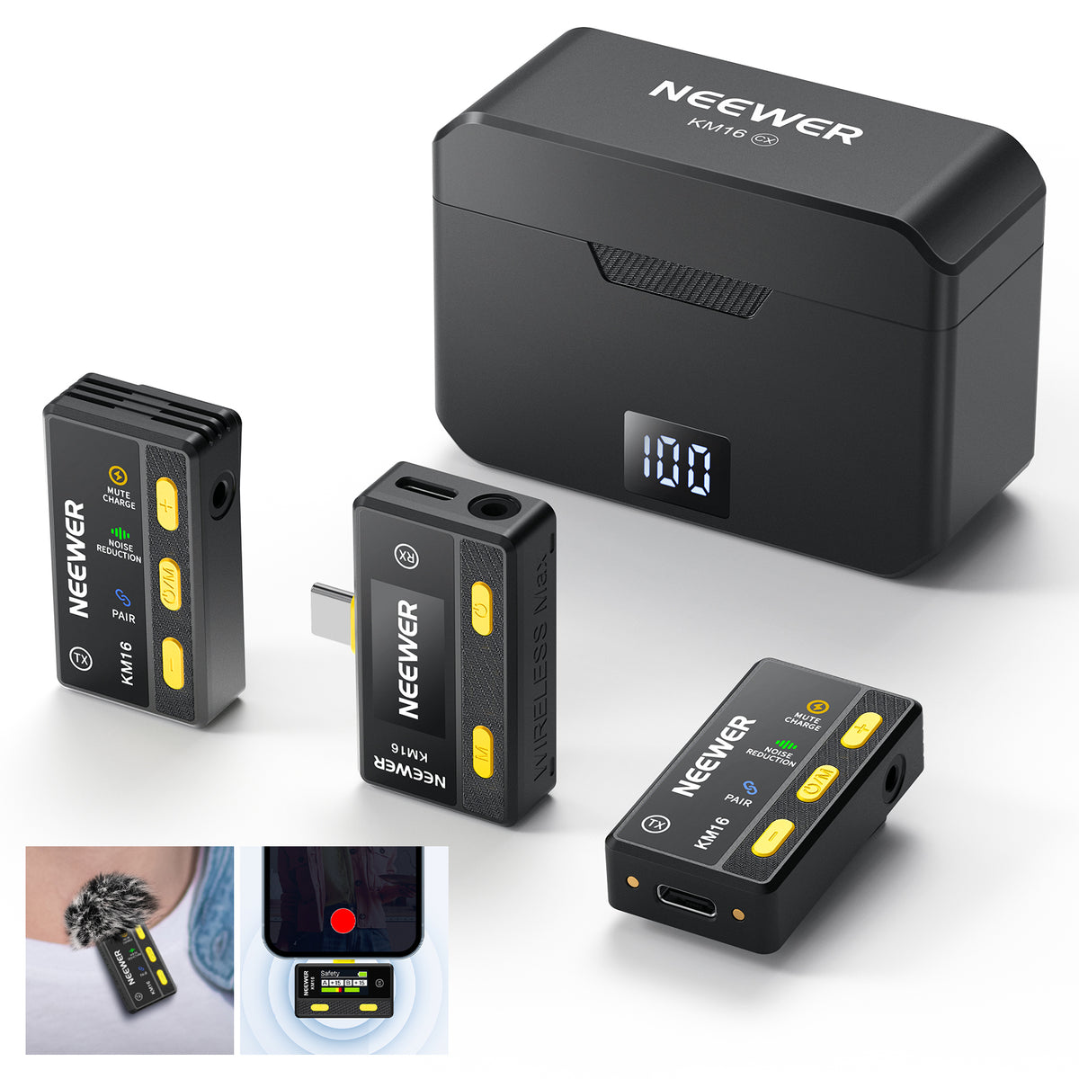 NEEWER KM16 Wireless Lavalier Microphone For iPhone Android Laptop with ...