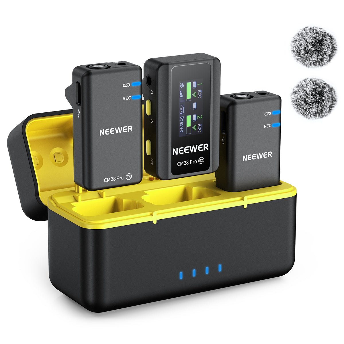 NEEWER CM28 PRO Wireless Lavalier Microphone System with Charging Case ...