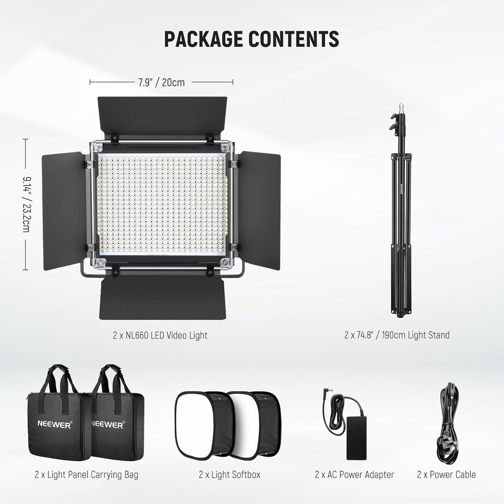NEEWER 2 Pack Bi-Color 660 LED Video Light and Stand Kit with Softboxs - NEEWER – NEEWER.UK