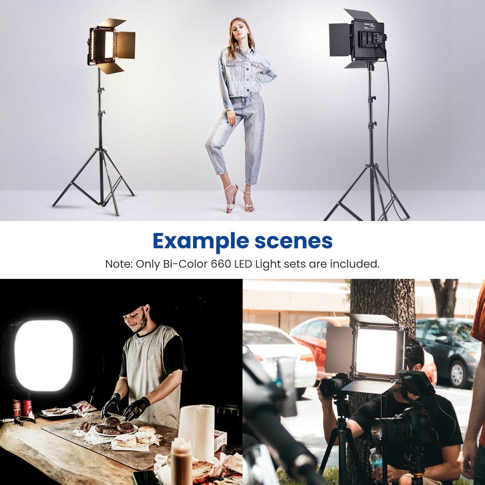 NEEWER 2 Pack Bi Color 660 LED Video Light and Stand Kit
