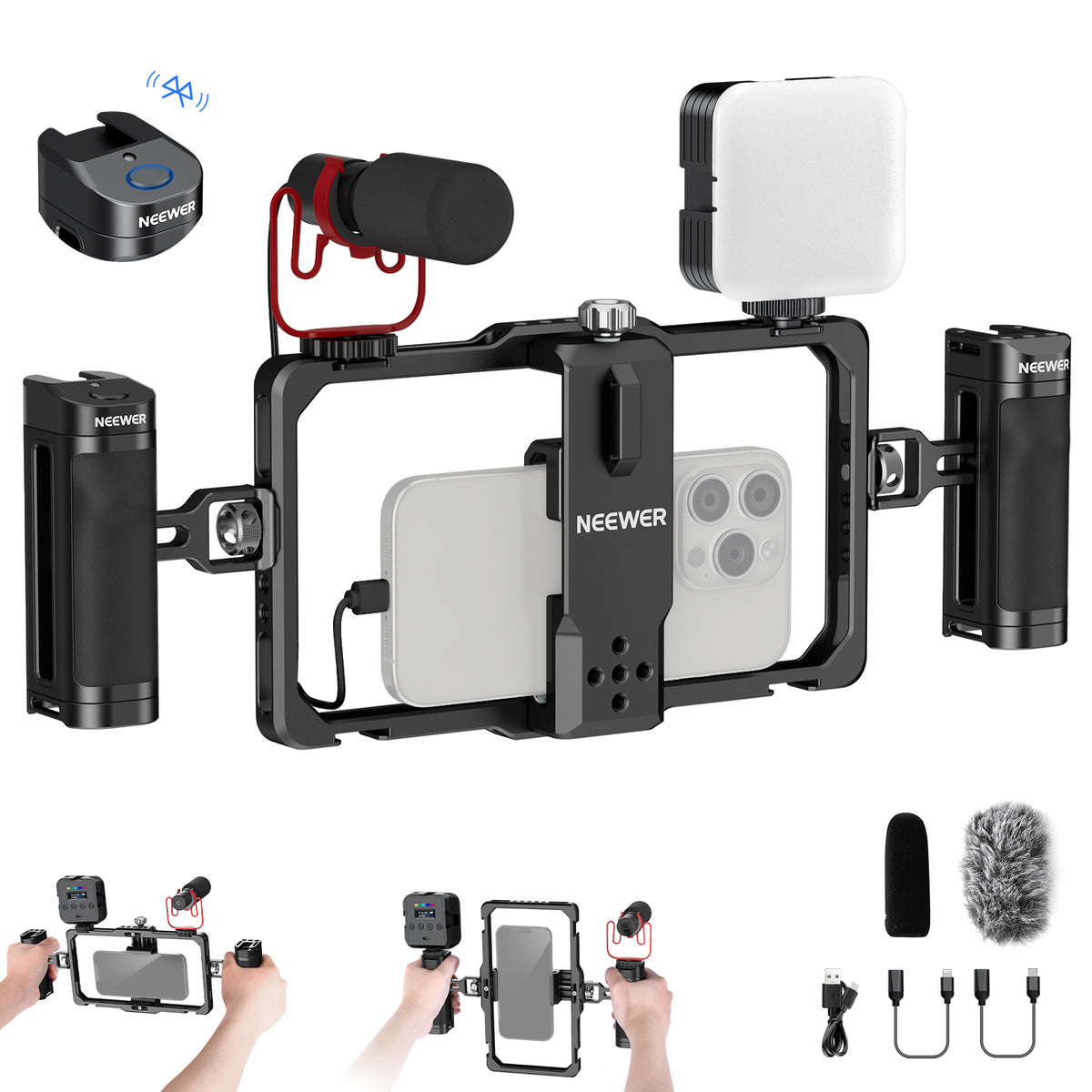 NEEWER PA009E Universal Phone Cage Kit with Bluetooth Grips/RGB Light ...