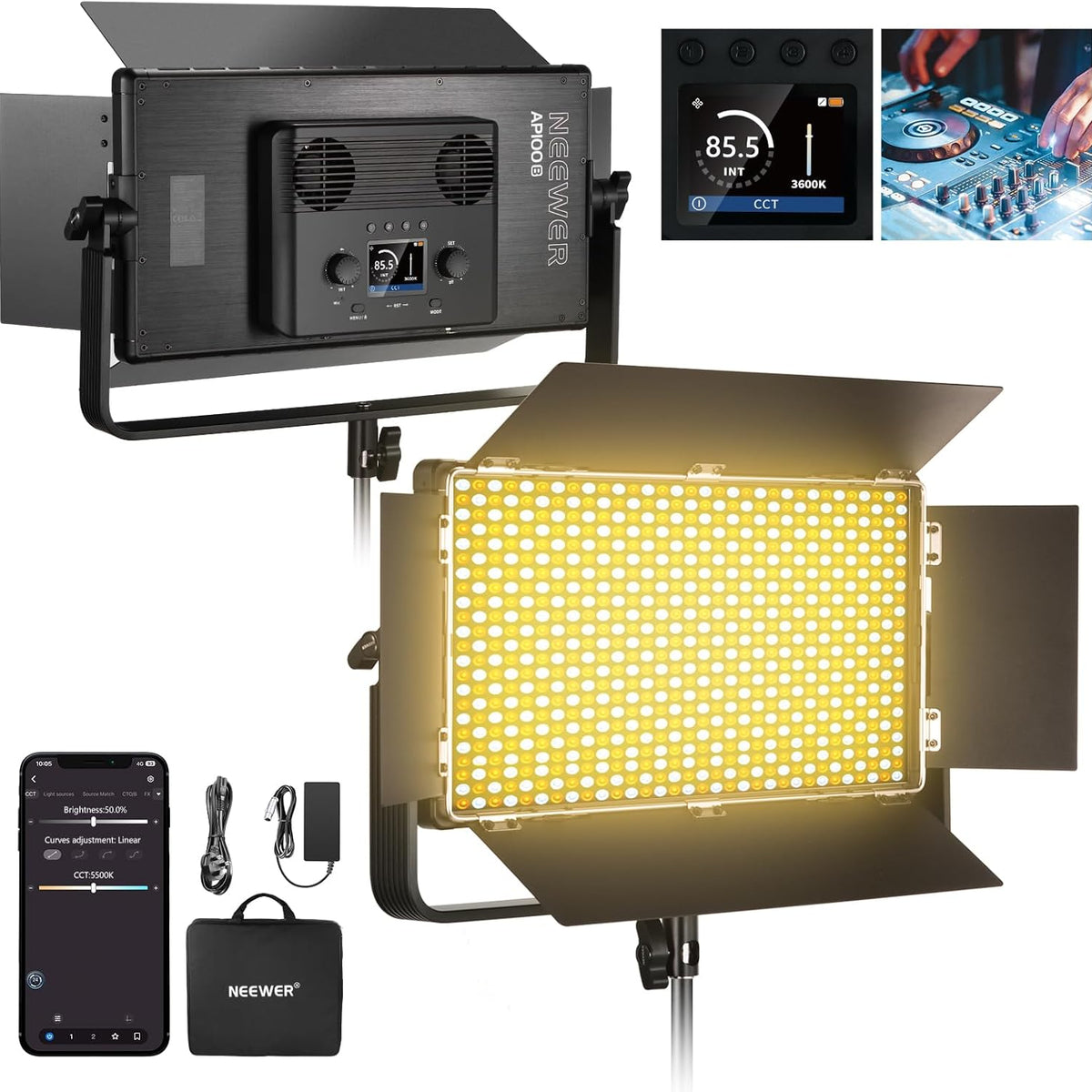 NEEWER AP100B 100W Bi-Color LED Panel Video Light with APP/2.4G/Panel ...