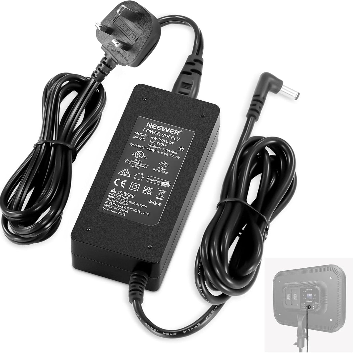 NEEWER 15V 4.8A 72W Power Supply for RGB660/168/1200 NL-288ARC - NEEWER ...