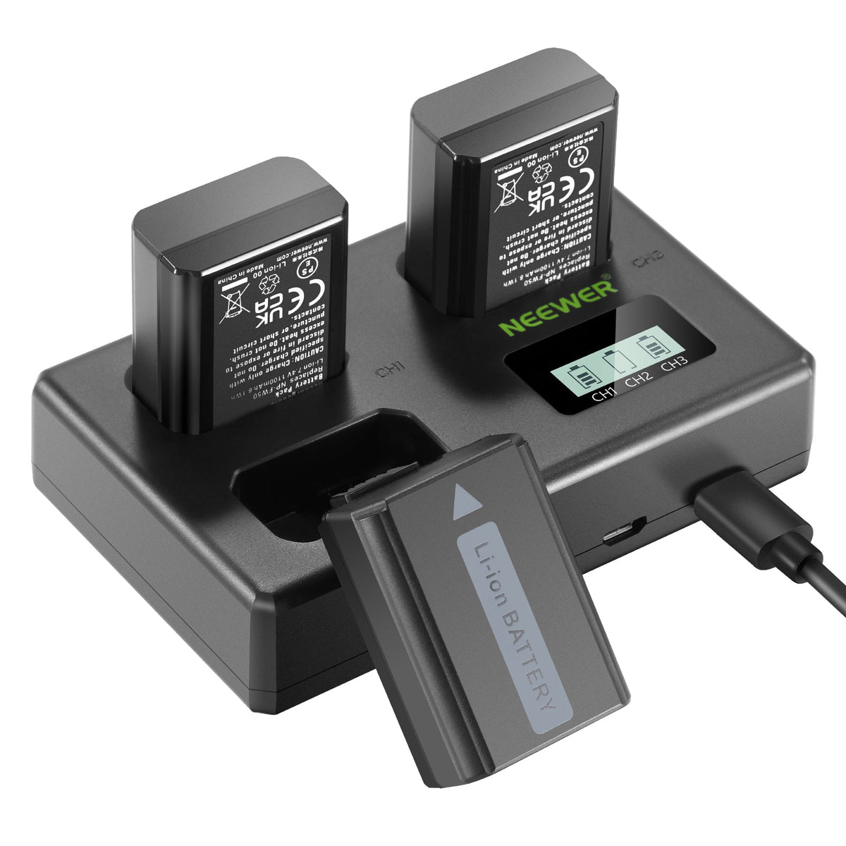NEEWER 3 Pack Replacement Battery and Charger Set for Sony NP-FW50 ...