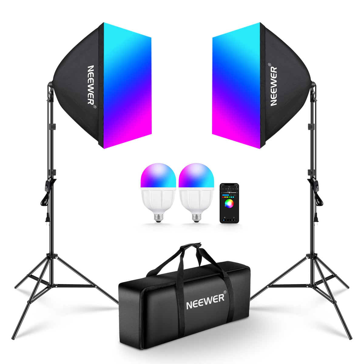 NEEWER NK800 24 x24"/60x60cm RGB Softbox Lighting Kit with App Control ...