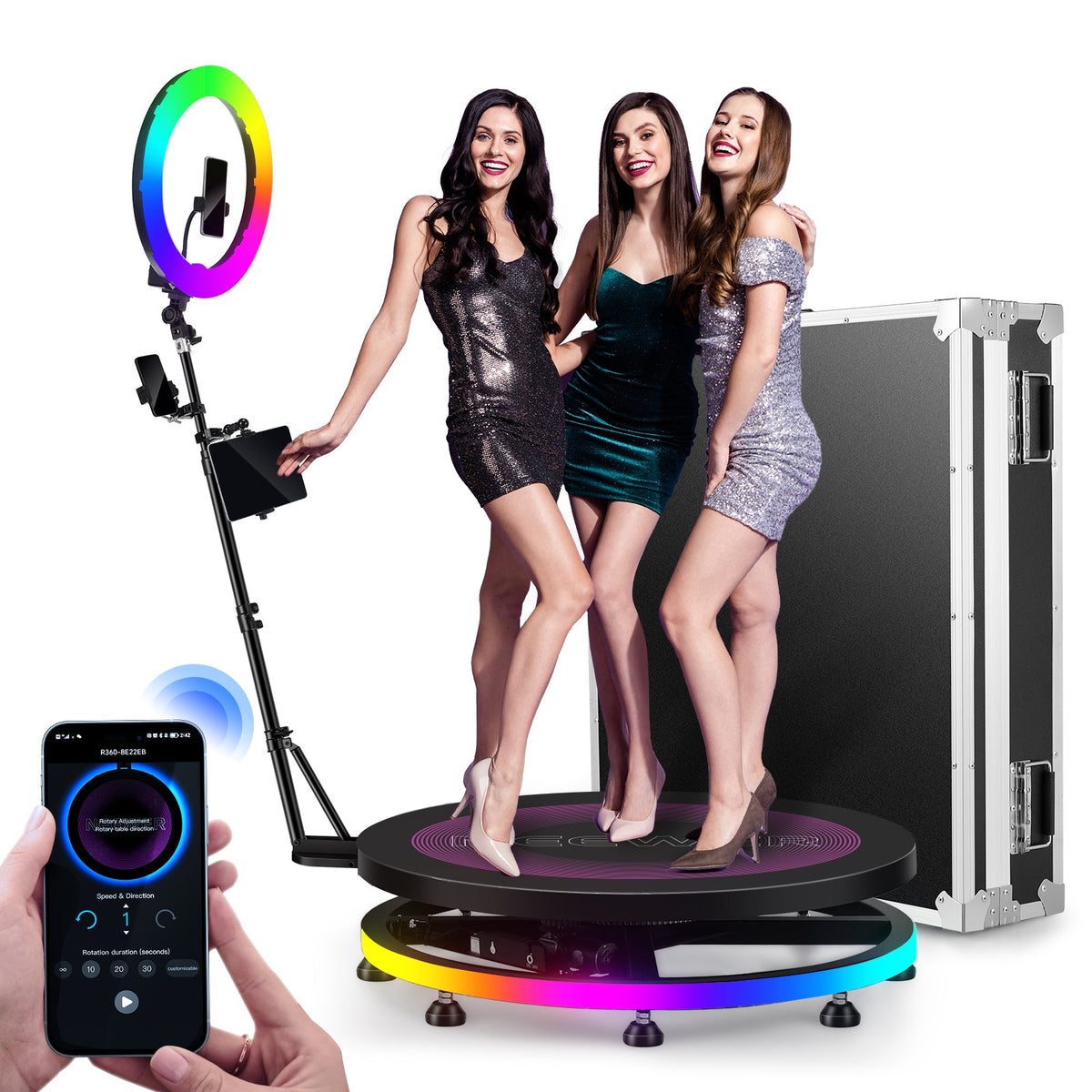 NEEWER 39.4"/100cm 360° Panoramic Photo Booth Set with RGB LED Strip ...